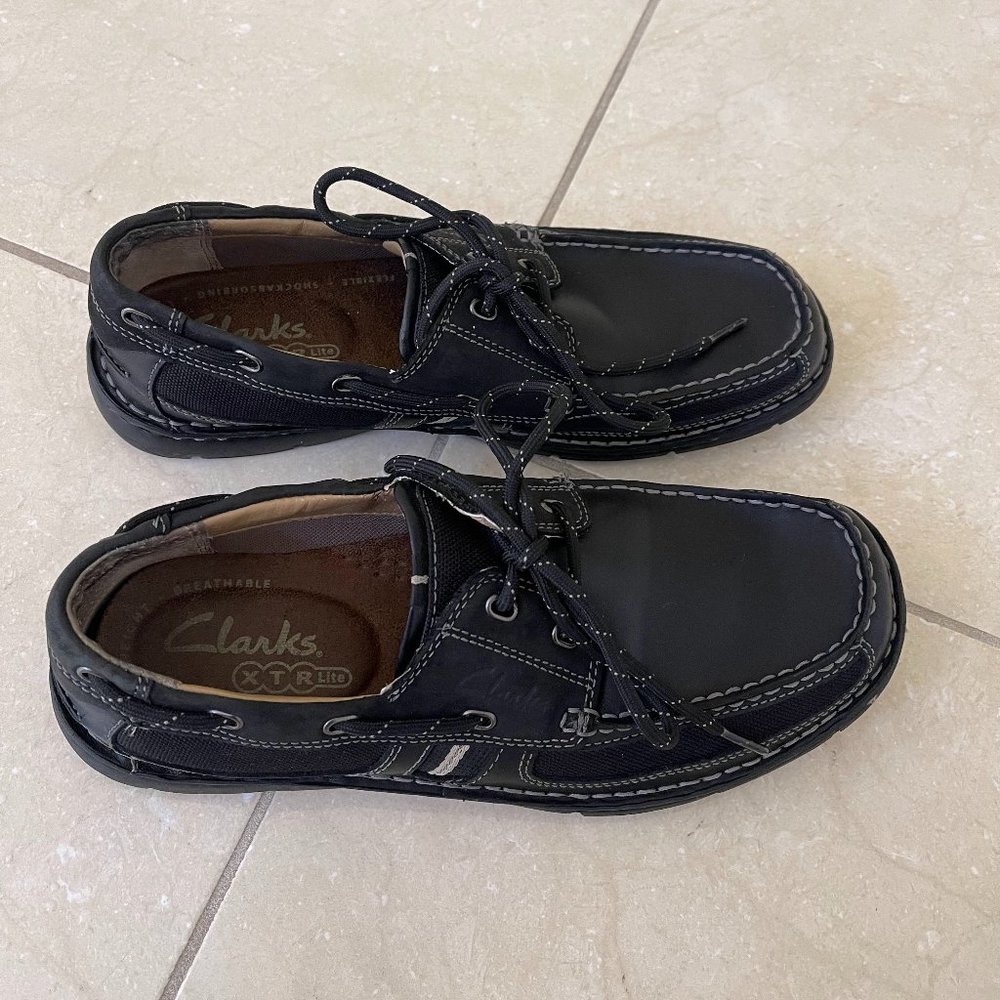 Men's Clarks Waterloo Leather Black Boat Lace-Up Oxfo… - Gem